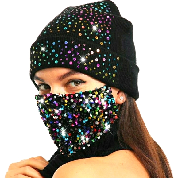 Accessories | Sequined Beanie And Face Mask Combo | Poshmark